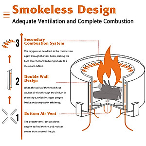 MAGIC UNION Smokeless Fire Pit for Outside, 27 Inch Diameter Fire Pits Wood Burning for Camping Stove Portable, Iron Bonfire Fire Pit with Fire Poker and Waterproof Cover for Patio Backyard Black