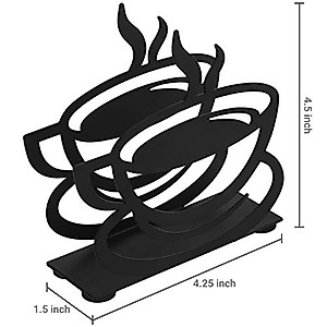 MyGift Black Metal Upright Dining Table Napkin Holder with Cafe Steaming Cup Cutout Design, Countertop Kitchen Coffee Bar Decor