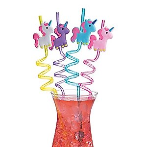 Fun Express Set of 12 Pieces Unicorn Silly Straws, BPA Free Plastic, Reusable, Birthday Party Favors and Supplies, Multi-Color