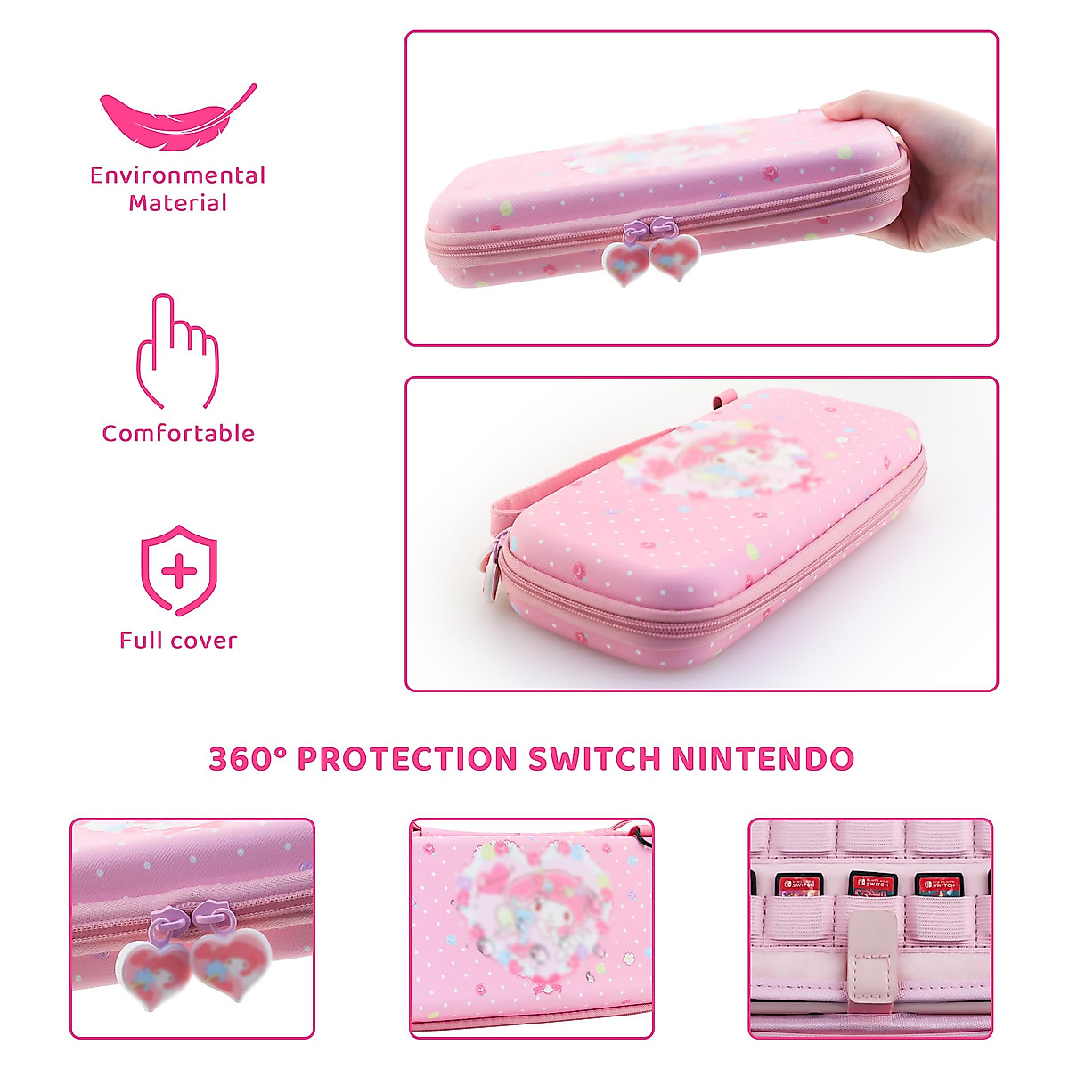 RHOTALL Case Compatible with Nintendo Switch/Oled Carry Case 2 in 1 Shoulder & Hand Strap, Protective Hard Portable Travel Carry Case Shell Pouch for Nintendo Switch/Oled Console & Accessories