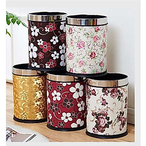 Happiness Decoration Round Garbage Bin Open Top 3.2 Gallon Trash Can for Home, Office, Kitchen, Bathroom,Bedroom, Living Room Wastebasket Waterproof Pu Leather Trash Can Decor (Pattern-D)