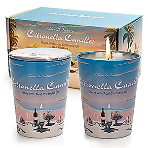 2 Pack Citronella Candles Outdoor Indoor, 110 Hours Soy Wax Citronella Candles Set, Portable Scented Candles for Beach Garden Camping Patio Backyard Accessories