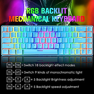 60% Mechanical Gaming Keyboard Mini 68 Keys Wired Type C 18 RGB Backlight Effects,Lightweight RGB 6400DPI Honeycomb Mouse,Large Mouse Pad Compatible With PS4,Xbox,PC,Laptop,MAC (blue/blue switch)