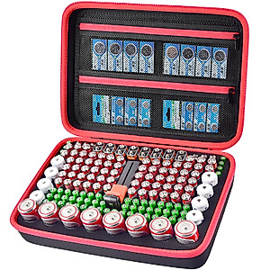 Battery Organizer Storage Case, Batteries Holder Container Carrying Hard Bag Box with Battery Tester Holds 162+ Battery Variety Pack AA AAA AAAA C D 9V 3V Lithium(Not Include Various Batteries)
