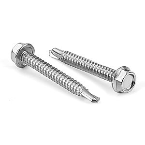 #12 x 1-1/2" Sheet Metal Screws Hex Washer Head Self Drilling Screw with Drill Point, Hex Drive, 410 Stainless Steel Self Tapping, 50 PCS