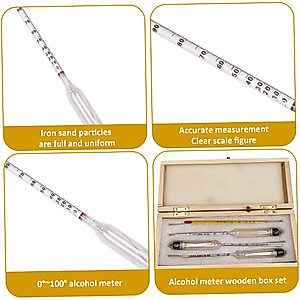 XJKLBYQ Hydrometer Alcohol Meter Kit,3Pcs Hydrometer & Glass Test Jar Set,0-100 Proof Alcohol Tester Accurate Graduated Alcohol Meter with Thermometer & Wooden Box for Wine, Beer, Cider