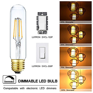Leools Led Tube Bulb Glass 4W Dimmable Edison T10 Tubular Bulb,E26 Medium Base Filament Lamp 40 Watt Incandescent Bulb Equivalent 2700K Warm White,Clear Glass,No Flicker,3 Pack.