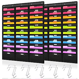 2 Pack Heavy Duty Storage Pocket Chart Wall Folder Organizer with 60 Nametag Pockets 10 Hangers Included for File Folders Paper Magazine Organizer for Home Classroom Office