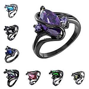 Patcharapa Jewelry (Purple Amethyst) Marquise Cut Colorful Sapphire S Shape Black Gold Filled Wedding Ring Size 3-12 (12)