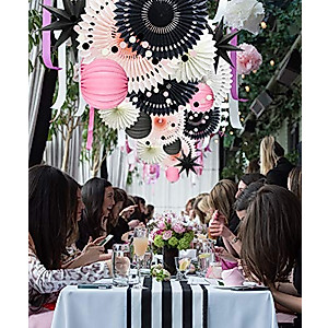 Pink Black White Party Decorations for Girls Women Minnie Mouse First Birthday Decoration Wedding Bridal Baby Shower Hanging Tissue Paper Fans Circle Garland Paper Lanterns