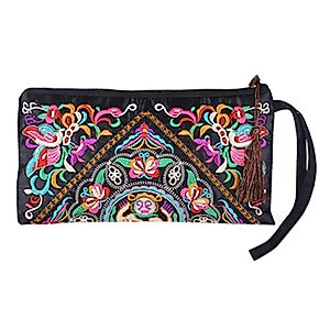 Polytree Women's Retro Ethnic Embroider Wallet (Butterfly Flower)