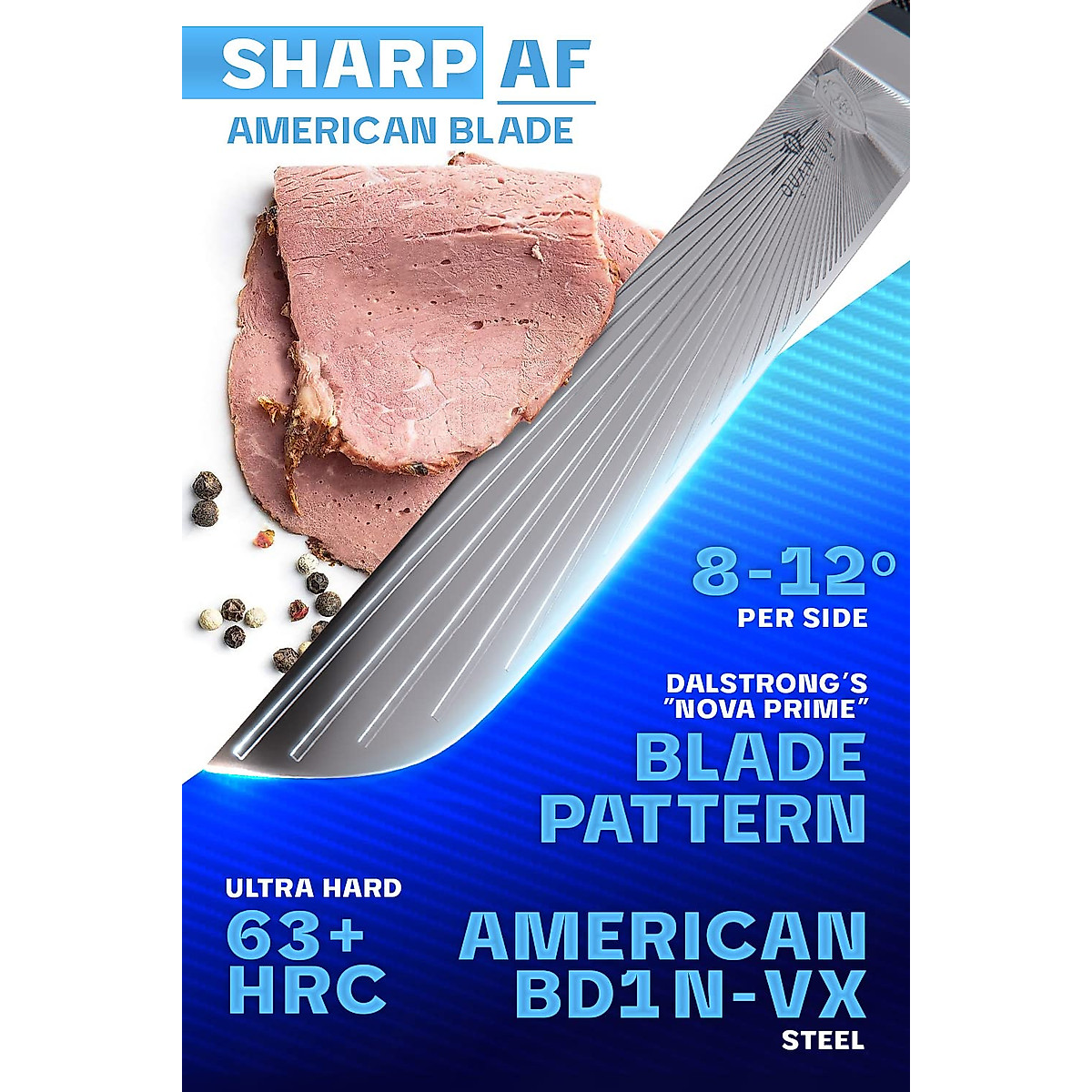 Dalstrong Slicing Knife - 12 inch Brisket, Meat and BBQ Knife - Razor Sharp American Forged BD1N-VX Hyper Steel - Quantum Series - Premium Kitchen Knife - Carving Knife Slicer - Leather Sheath