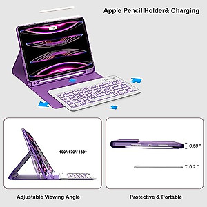 Keyboard Case for iPad Air 13-inch(M2, 2024) & iPad Pro 12.9 (6th 2022/5th 2021/4th 2020/3rd 2018 Gen), Detachable Bluetooth Keyboard| 7 Color Backlit| Slim Protection Cover with Pencil Holder, Purple