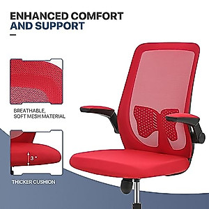 MoNiBloom Ergonomic Desk Chair Lumbar Support, Comfy Swivel Task Chair Adjustable Height Breathable Mesh Study Chair with Flip-up Arms 360 Swivel Office Chair for Adult Teen 250 LBS Capacity, Red