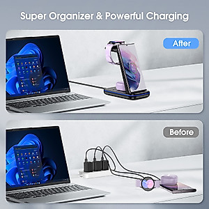 Wireless Charging Station for Samsung, S24 Ultra Wireless Charger Station for Galaxy S24/23/22/21/Z Flip 4/3 Fold 4/3, Wireless Watch Charger for Galaxy Watch 6/5/4/3/Active 2/1/LTE, Buds/Pro/+/Live