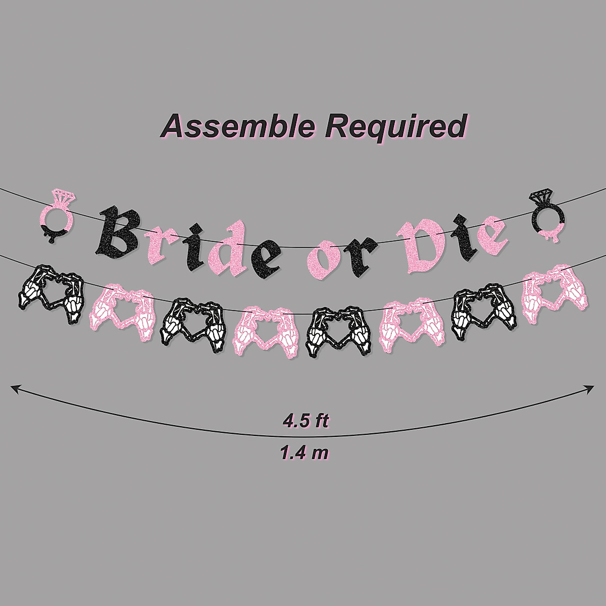 Bride or Die Bachelorette Banner, Gothic Engagement Banner with Skeleton Heart Garland for Halloween Bride to be Bridal Shower Decoration