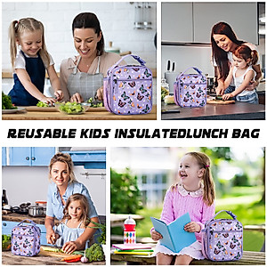 Choco Mocha Girls Lunch Box for School, Butterfly Lunch Bag for Kids, Purple