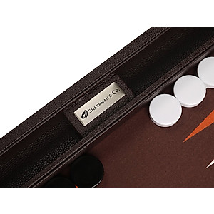 16-inch Premium Backgammon Set - Dark Brown Board, White and Orange Points