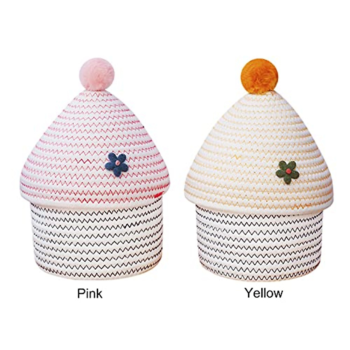 RNCOZE Small House Shaped Storage Basket, Handmade Cotton Rope Organizer Basket with Lid, Creative Snack Container Decorative Storage Bin for Living Room Bedroom Home Storage(Yellow)