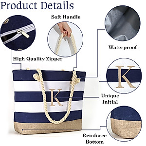 YOOLIFE Monogram Beach Tote Gifts for Women - Mom Canvas Beach Tote Bag Cosmetic Bag Travel Essentials Personalized Birthday Gifts Idea for Her Mom Wife Girlfriend Friend Teacher Bridesmaid Idea M