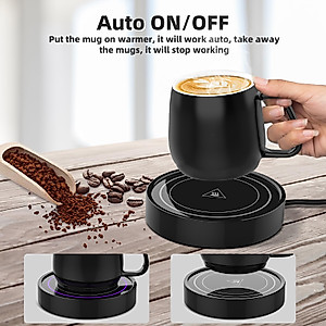 Dimux Coffee Warmer with Mug Set - Electric Beverage Cup Warmer for Desk Office Home Use, Candle Warmer Heating Plate with Gravity Switch Auto Shut Off (Up to 131F/55C), 12oz (Purple Set)