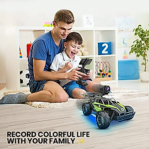 DEERC DE65 Remote Control Car with 1080P HD Camera,1:16 Scale RC Cars with LED Chassis Light&Headlights, 2.4Ghz High Speed Monster Truck Toy Vehicle, 2 Batteries for 60 Mins Play, Gift for Kids Boys