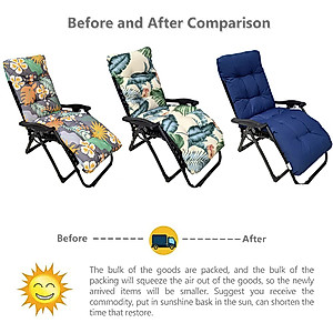 Srutirbo Waterproof Patio Lounge Chair Cushion, Indoor Outdoor Floral Printed Sun Lounger Pad Replacement with Ties, Rocking Chair Sofa Cushion Non-Slip High Back Chair Cushions, 66 Inch (Grey)