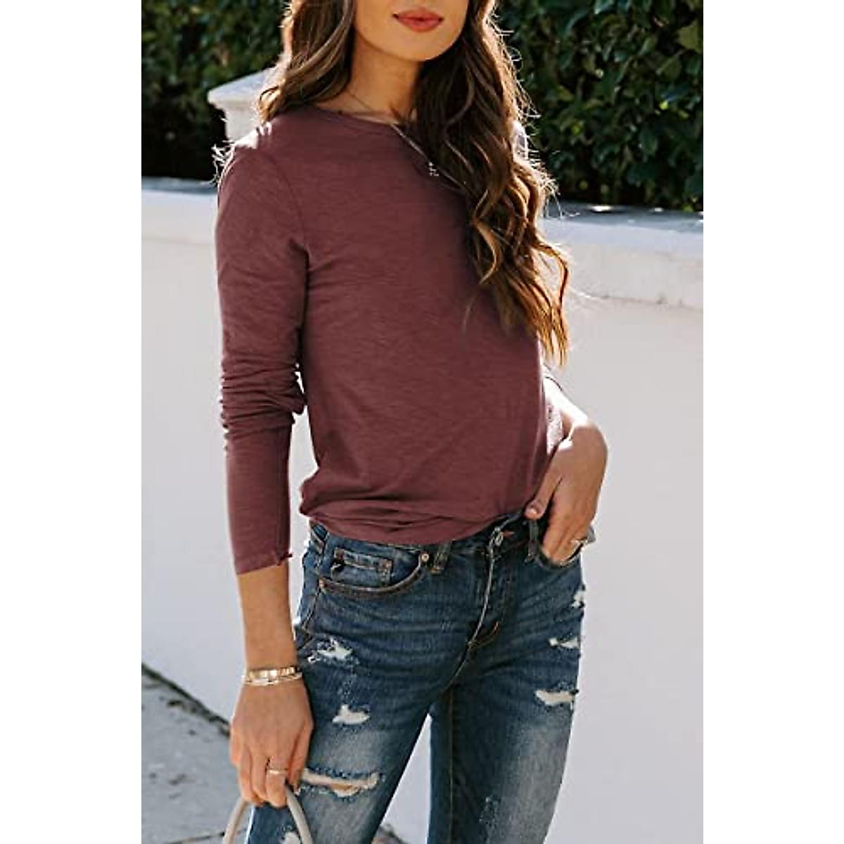 AUTOMET Womens Long Sleeve Shirts Tops Crewneck 2023 Cotton T-Shirt Fall Fashion Tunic Fitted Clothes Basic Cute Tee