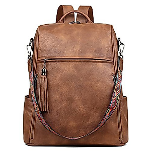 FADEON Laptop Backpack Purse for Women Large Designer PU Leather Laptop Bag, Ladies Computer Shoulder Bags