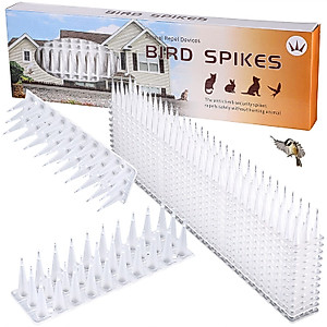 TOBWOLF 12 Pack Bird Spikes, Plastic Fence Spikes for Small Birds Pigeon Squirrel Raccoon, No More Bird Nests & Poop, Pigeon Spikes for Garden Fence Wall Railing Roof - White