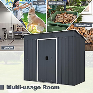 IRONMAX Outdoor Storage Shed with Floor, 6 x 3 FT Galvanized Steel Garden Shed Cabinet with Double Sliding Door & Air Vent, Utility Metal Tool Storage Shed House for Garden, Backyard, Patio, Lawn
