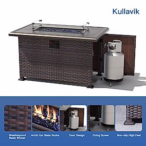 Kullavik 13 Pieces Outdoor Patio Furniture Set with 43" 55000BTU Gas Propane Fire Pit Table PE Wicker Rattan Sectional Sofa Patio Conversation Sets,Navy blue