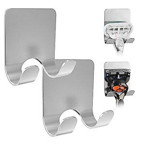 Linkidea 2 Pack Wall Mount Razor Holder for Shower, Self Adhesive Shaver Hooks, Stainless Steel Sticky Hanger Compatible Gillette with Venus Platinum, Fusion 5 Proshield, Mach 3 Classic (Silver)