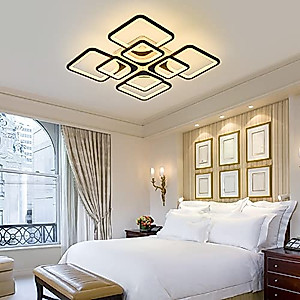 Siittoo Modern Ceiling Light Fixture, Dimmable LED Flush Mount Ceiling Chandelier Lighting with Remote, 8-Rectangle Acrylic Ceiling Lamp Fixture for Living Dining Room Bedroom (96W,Black,White)