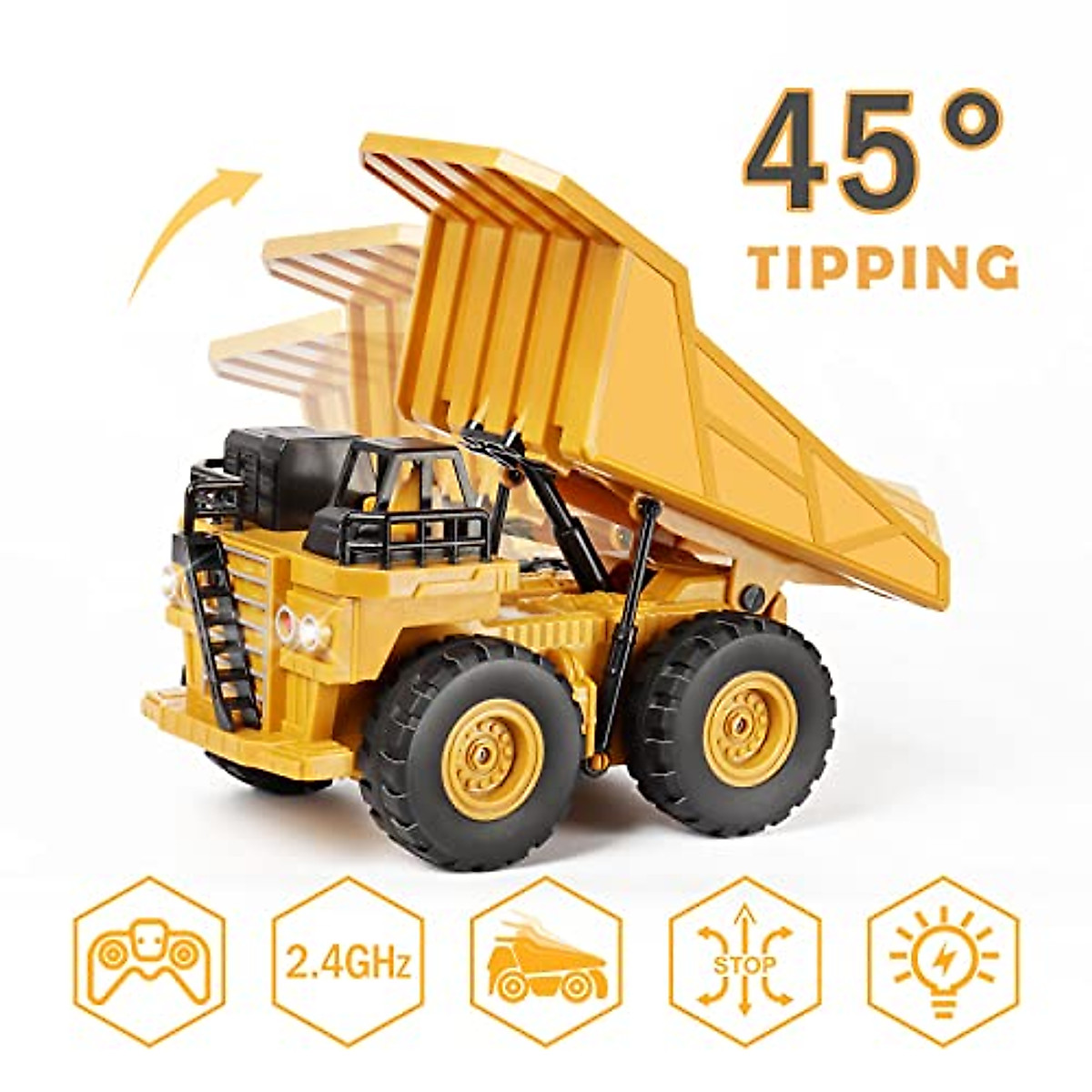 Funbud Remote Control Dump Truck for Boys Ages 6-12, RC Construction Vehicle Engineering Toys, Birthday Ideas for 7 8 9 10 11 Year Old Kids