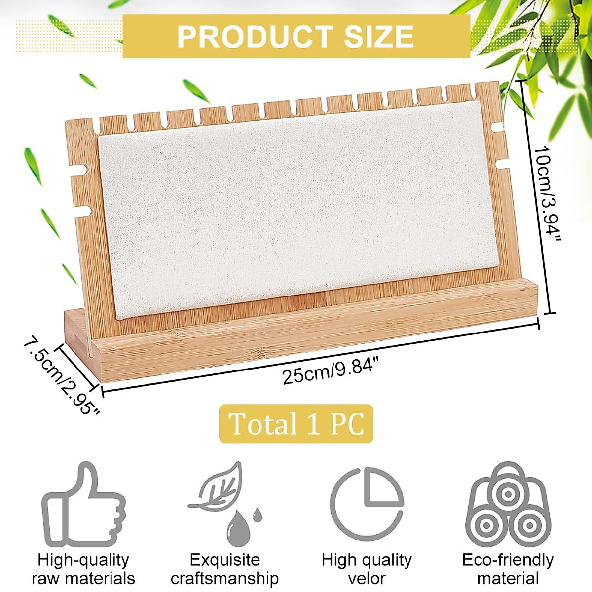 NBEADS Bamboo Necklace Display Stands, Jewelry Tabletop Display Board Stand Tray Showcase Rack with Old Lace Microfiber L-Shaped for Necklaces Rings Earrings Bracelets Jewelry