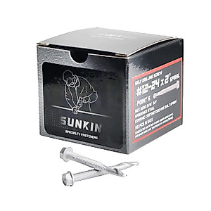 SUNKIN Self Drilling Screw for Metal Tek Screws Hex Head, Ceramic Coated, Drill Up to 1/2 Inches Mild Steel, 50 Counts | Ideal for Attach Thick Metal and Hard Wood (#12 x 2 inch)