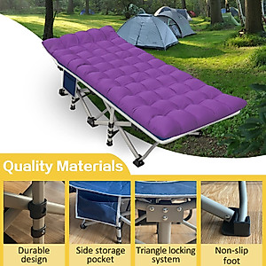 GETOVIN Cot, Camping Cot with Comfortable Thick Pad Cots for Sleeping Heavy Duty Camping Bed Folding Cot Double Layer Oxford with Carry Bag for Home Nap Outdoor Travel