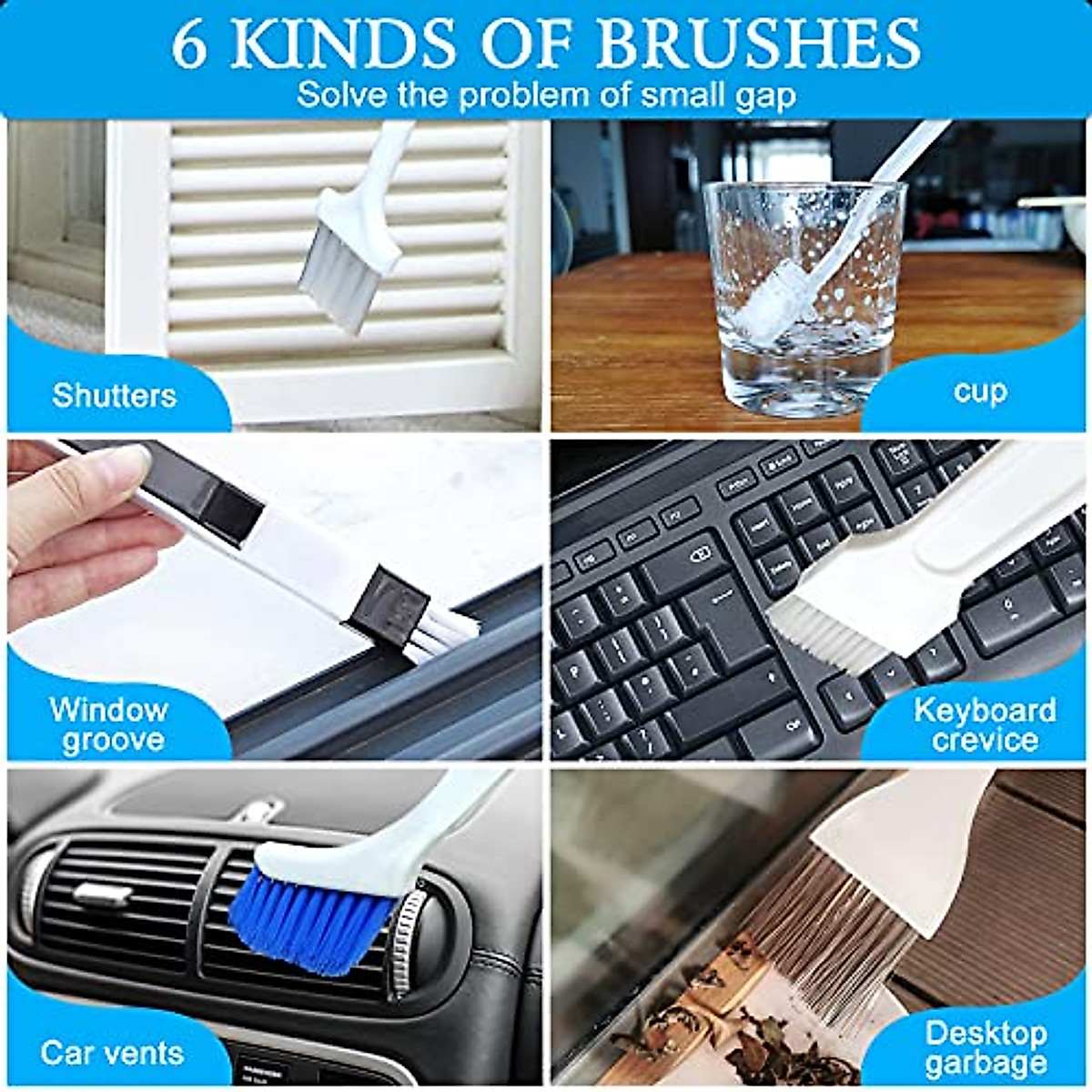 Blue Top Household Cleaning Brushes 10-Piece Set Window Crevice Cleaning Tool for Narrow Gap,Magic Window Sill Cleaning Tool for Slide Door,Tile Lines,Shutter,Air Conditioner,Keyboard,Vents