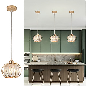SZHDDLAM•Gold Pendant Light Fixtures,Kitchen Pendant Lighting Over Island,Modern Farmhouse Pendant Lights,Small Crystal Ceiling Light Fixture for Entryway Hallway