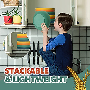 Teivio 8.4" Large Plastic Pasta Bowls Salad Bowls Reusable, 45 oz Pasta Serving Bowl Set of 8, Wheat Straw Serving Plate Bowls for Pasta, Salad, Cereal, Soup, Dishwasher Safe, Autumn Multicolor