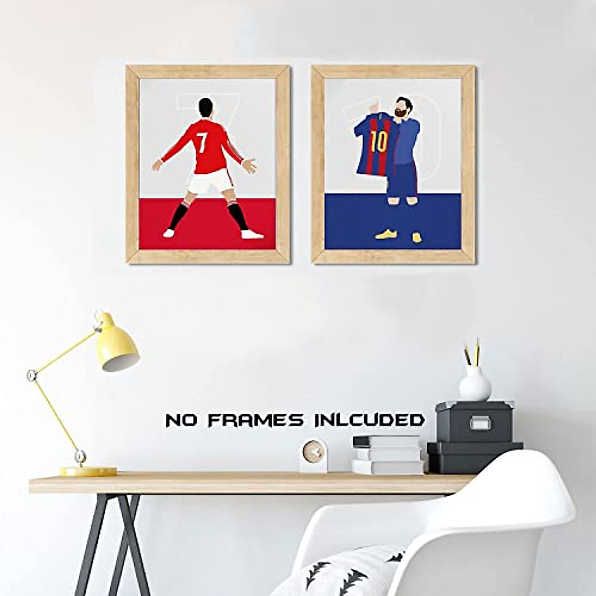 Cristiano Ronaldo and Lionel Messi Wall Art, World Cup Posters, Soccer Superstar Canvas Posters, Motivational Football Sports Art Prints for Office Living Room Home Decor, Set of 4 (8"x10" Unframed)