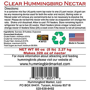 Hummingbird Market Hummingbird Nectar - Clear Powder w/ 3 Hydrating & Energizing Sugars, 5 Lb
