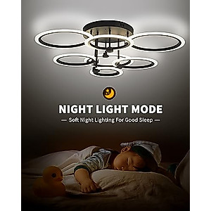 SEABLE Modern LED Ceiling Light 7 Rings Dimmable Ceiling Light Fixtures with Remote Black Close to Ceiling Light 31.8" 130W 3000K-6500K Flush Mount Ceiling Lamp for Living Room,Bedroom,Kitchen