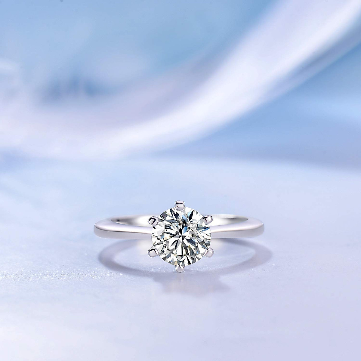 SOMEN TUNGSTEN 925 Sterling Silver 1 Carat Solitaire Round CZ Engagement Wedding Band Classic Six Prong Ring Size 6