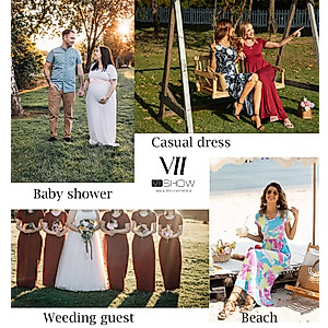 VIISHOW Women's Short Sleeve Loose Plain Maxi Dresses Casual Long Dresses with Pockets(Black, X-Large)