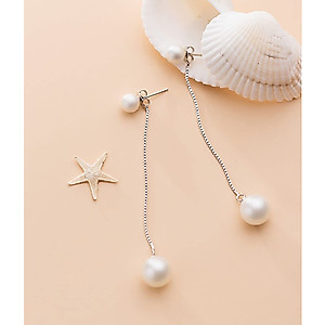 SLUYNZ Sterling Silver Pearls Dangle Earrings Chain for Women Teen Girls Wedding Dangling Earrings Long Tassel (A-Silver)