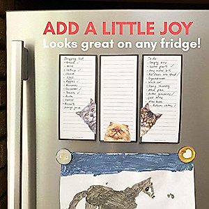 Curious Cats Magnetic To Do List Notepads (3 Pack); Grocery Shopping List Magnet Pad for Fridge; Magnetic Paper Pad for Reminders, Memo Pad and Scratch Pad; Cute Cat Designs | 50 Sheets per Note Pad
