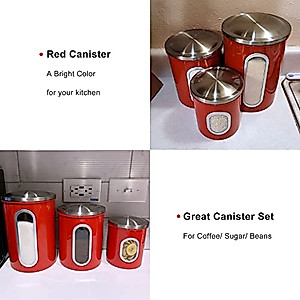 Fortune Candy Stainless Steel Canister Sets with Anti-Fingerprint Lid and Visible Window, Cereal Container Set of 3 (Raspberry Red)