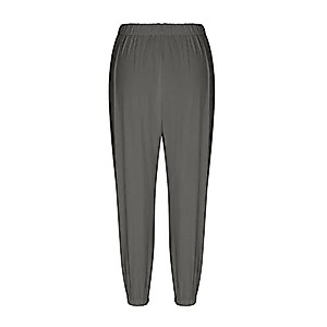 Acesulu Summer Linen High Waist Yoga Pants Drawstring Wide Leg Cropped Pants Trousers with Pockets for Women (0099-DarkGray-XL)